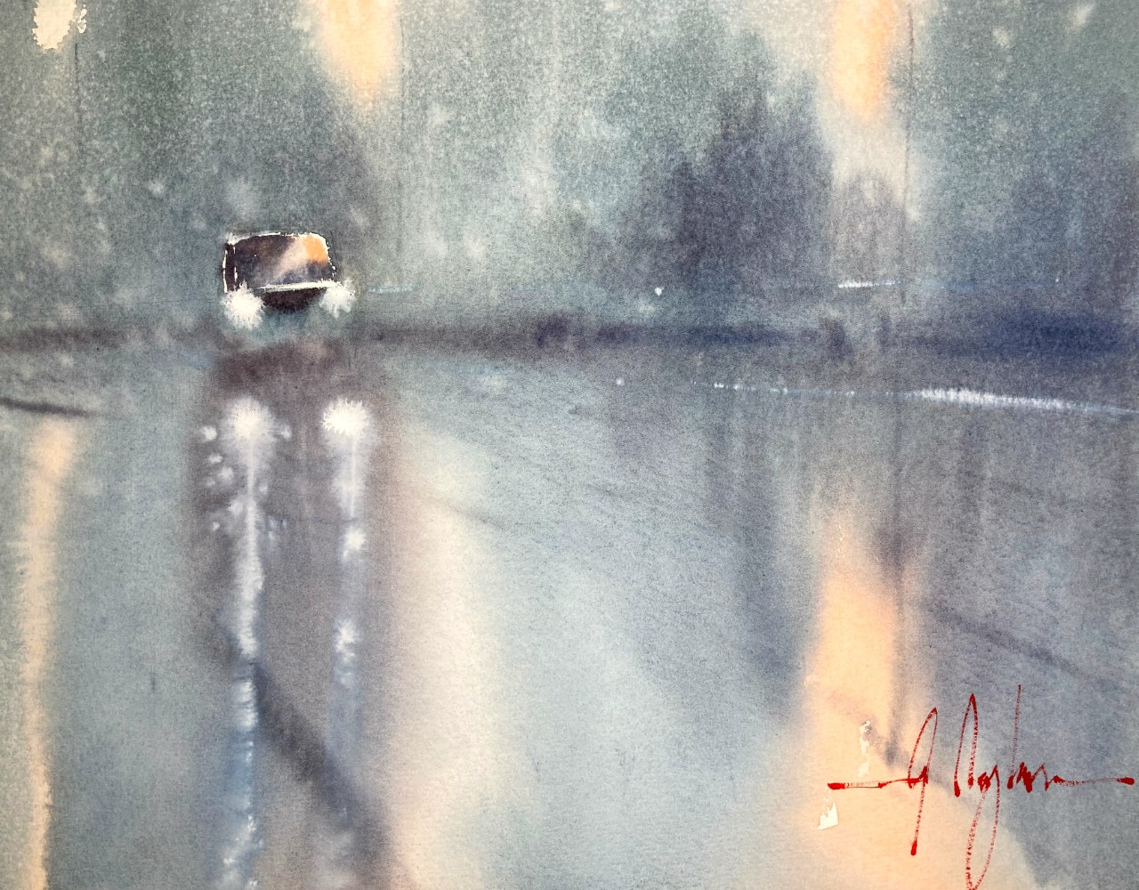 Painting inspired by a drive in the rain – Gareth Naylor